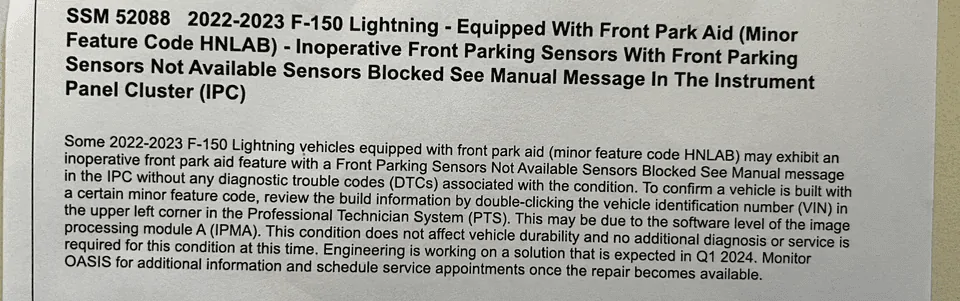 Front sensor blocked | Ford Lightning Forum For F-150 Lightning EV ...